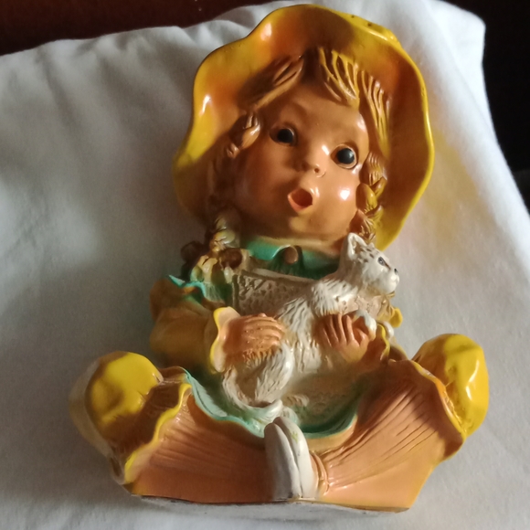 Universal | Other | Vintage Girl With Cat Statue | Poshmark